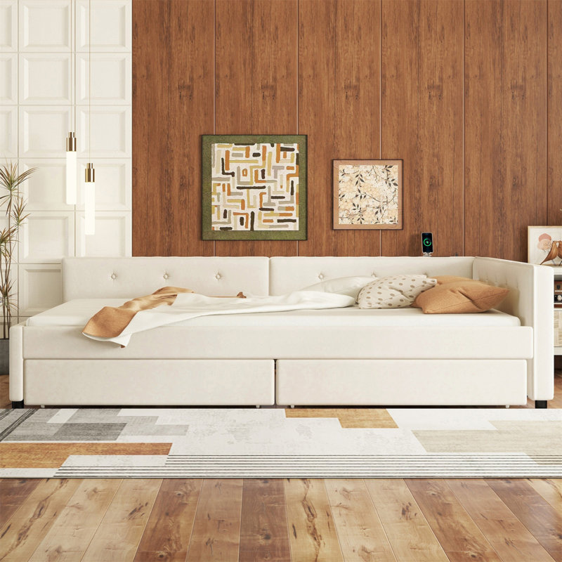 Full Size Upholstered Platform Bed with USB and 2 Drawers Latitude Run Size Full